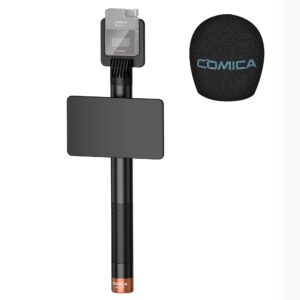 comica hr-wm interview handheld adapter for rode wireless go me/boomx-d/d pro/boomx-u wireless lavalier microphone, mic handle for news report, tv interview and video shooting, etc.(with windscreen)