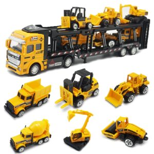 otonopi construction truck toy die-cast play vehicle set with 6pcs mini crane mixer dump excavator car