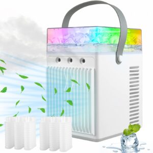 portable air conditioner fan personal air conditioner mini evaporative portable personal air cooler with 3 speeds usb-c portable evaporative cooler with 7 colors light & 6 ice boxes for bedroom office