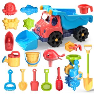 conewhale beach sand toys for kids, includes sand truck, beach shovel tool kit, watering can, bucket and animals molds, sandbox summer or snow outdoor gifts for birthday halloween