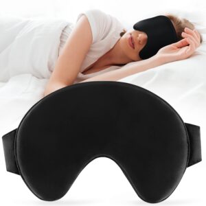 freshme 100% blockout sleep mask - black super soft pure mulberry silk large eye mask blindfold for men women kids night sleeping, with luxury slip silk bag and ear plugs…