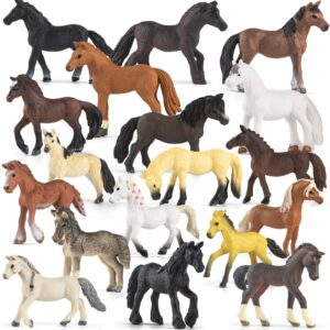 divwa 18 pcs plastic horse figure toy set for kid, 2.5'' miniature realistic pony horse toy figurine farm animal toy gift for boy girl, premium horse party favor decoration cake topper birthday pinata