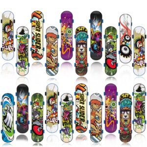 rongyi finger skateboard set, 20 pieces finger skateboard professional mini fingerboards skatepark game keychain decoration for skateboard lovers gifts for children, one sided pattern