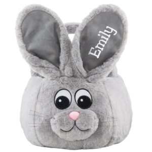 let's make memories personalized easter basket - fuzzy bunny plush - easter basket for kids - gray