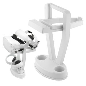 quest 2 holder white, headset display stand compatible with quest, quest 2, rift, rift s headset and touch controllers