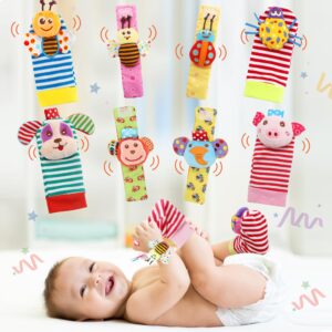 baby wrist rattle toy, handheld rattles and rattle socks, foot rattle leg rattle ankel rattle, newborn baby rattle gift for infant boy or girl (8 pcs - ar)