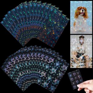 200 pcs holographic card sleeves include 100 pcs love heart shape and 100 pcs little star laser flashing card sleeves trading cards film kpop card protector holographic foil protective cover