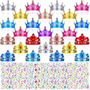 66 pieces foam princess tiaras diy crowns kids party favors craft crystal diamond sticker girls making your own tiara (multicolor)