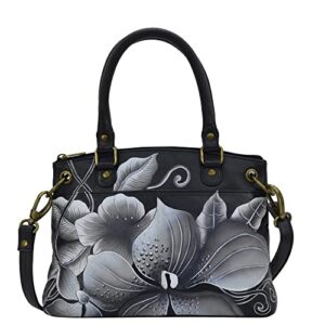 anna by anuschka women's leather small satchel, midnight floral black, one size us