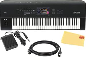 korg nautilus 61-key performance synth workstation bundle with sustain pedal, midi cables, and austin bazaar polishing cloth