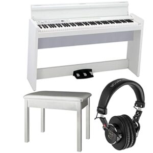 korg lp-380 88-keys grand digital piano, white bundle with piano bench, h&a versa professional studio monitor headphones