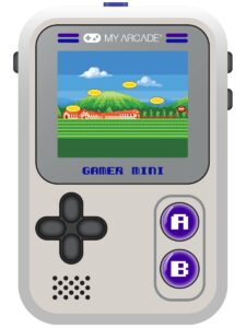 my arcade gamer mini classic-purple: games for kids, miniature handheld gaming system packed with 160 games, 1.8'' color display (dgun-3924), small