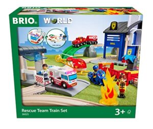 brio world – 36025 rescue team train set | 44-piece interactive toy for kids age 3 and up | multi-level railway play | fsc-certified european beech wood