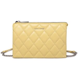 trendy small crossbody shoulder bag for women,vegan leather quilted cute cross body envelop yellow purse with chain strap