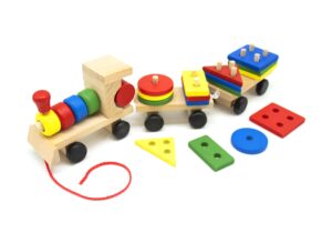 lmc products wooden train with shape sorter & pegs - fine motor skills toy, wooden toddler stacking toys, montessori toys for toddlers 3 years+ wood shape sorter train