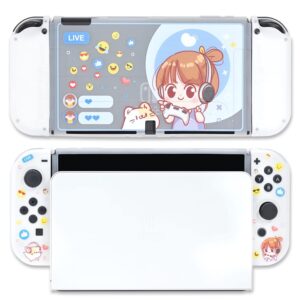 belugadesign girl gamer case | dockable soft anime streaming pastel cute snap on cover shell | compatible with nintendo switch oled console joycons (switch oled, clear blue)