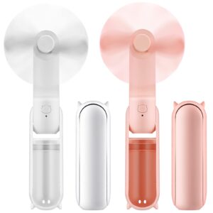 2 pieces portable handheld fan mini fan portable usb rechargeable fan small pocket fan travel feature battery operated 14-21 working hours for women, travel, outdoor (white, pink)