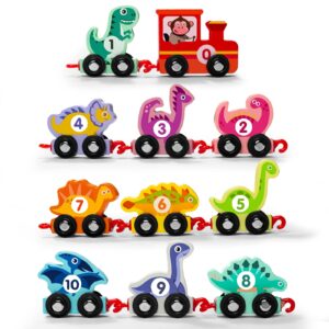 wooden dinosaur numbers train game for toddlers 3 years old,early education learning calculation block kit toys for boys & girls birthday gift.