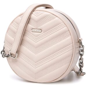 stylish cute round bag for women,faux leather quilted small pink crossbody purse,fashion lightweight cell phone summer bag with chain strap