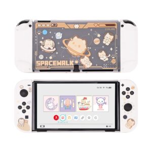 geekshare protective case slim cover case compatible with nintendo switch oled and joy-con - shock-absorption and anti-scratch - space cat