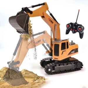 hodlvant remote control excavator toy, engineering digger truck, metal shovel digger vehicles with lights & sounds, 2.4ghz rc construction car with 2 batteries, gifts for kids boys age 3 4 5 6 7 8 9+