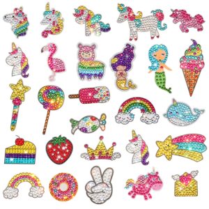 nicowarm 27pcs 5d big diamond painting sticker kits for kids and adult beginners, diy creative unicorn diamond art and crafts sticker, diamond painting sticker for kid