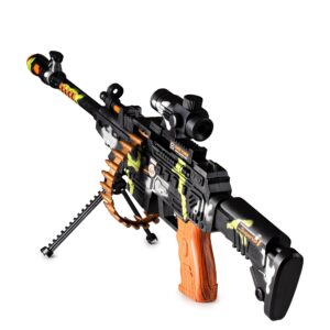 light up toy machine blaster - scope, stand and carrying strap flashing lights, sounds and unique revolving rounds - toys for boys combat military mission toy - birthday gifts for kids - playo