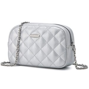 david jones trendy small cute silver bag, faux leather crossover long over the shoulder womens purses and handbags with chain strap