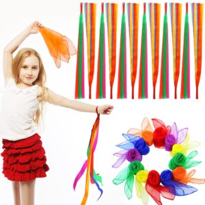 24 pcs rainbow streamers juggling scarves ribbon scarves for kids rhythm streamers dance scarves gymnastics accessories magic props rainbow dancing party favors for kids adults party dancer play