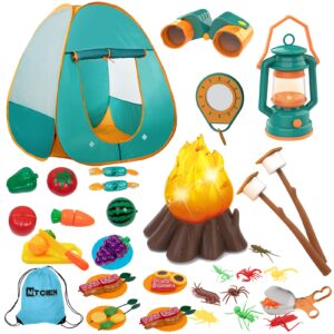 naturalcamp kids camping tent with campfire pop up play tent camping set with oil lantern pretend fruits binoculars toddlers boys girls toys gift age 3 4 5 6 + years old