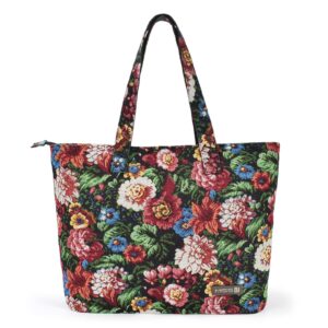 lifemate roomy tote bag in large size with vintage flowers design for women work school trip gym shopping outdoors(floral 1)