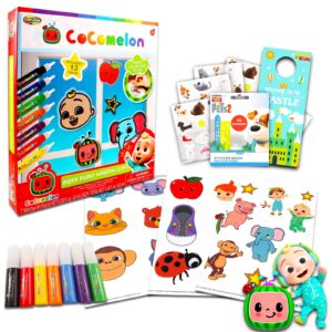 cocomelon window clings party favors set - cocomelon arts and crafts bundle with puffy paint plus stickers, more (cocomelon party supplies set)