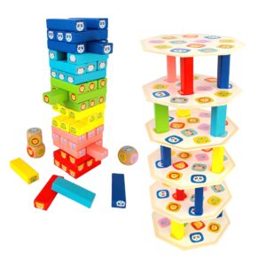 lmc products stacking tower game - dice & stacking cards animal edition - mini colorful blocks - multiple ways to play family game night - games for kids and adults