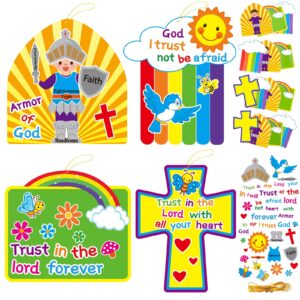 chiazllta 24 pcs armor of god diy craft kit religious sunday school vbs easter christian craft kits for kids,bible sticker hanging ornament school supplies for preschool classroom diy activities