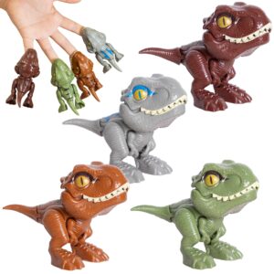 berry president dinosaur toys for kids 3-5, dinosaurs biting fingers puppets,dinosaur action figures with movable mouths, jurassic dinosaur toys (4 dinosaurs)