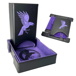 luck lab folding dice tower and dice tray for rpg table top gaming - black/purple - raven design