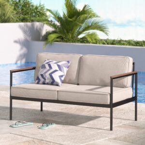 zinus savannah aluminum and bamboo outdoor armchairs with cushions - set of 2, premium patio chairs, weather resistant and rust proof, easy assembly