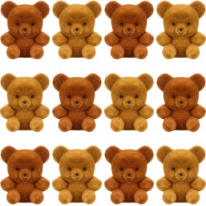 hungdao 12pcs valentine's day miniature flocked plush mini bear stuffed bear decorations for birthday cake wedding decor party favor supplies bag charm diy accessory 1 inch (brown, light brown)