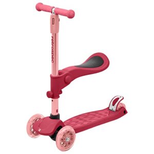 retrospec chipmunk plus kids’ kick scooter 3+ years - height adjustable 3 wheel scooters - learn to steer, foldable seat, led lights, & no-slip deck - bubblegum