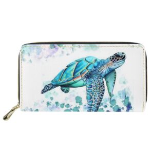 showudesigns aqua sea turtle purse for girls women wallet credit card holder coin pocket case organizer clutch hippie tie dye blue