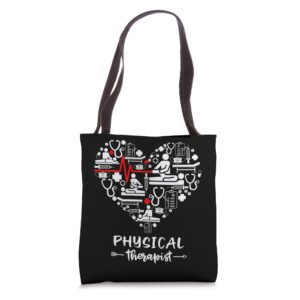 physical therapist heart funny physical therapist tote bag