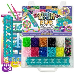 rainbow loom® duo combo with jewel rubber bands collection, features 2 connectable to make longer and wider creations, an organizer case, great activity up to 4 people 7+