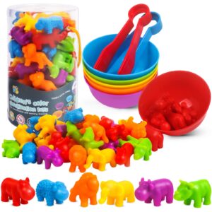 gkdoms counting animals toys matching game with sorting bowls preschool learning activities montessori sensory toy for math color sorting, party favors birthday gifts for kids toddlers