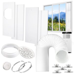 gnillko portable air conditioner ac window kit with 5.9" exhaust hose & coupler, adjustable window seal kit plate for ac unit, portable ac window vent kit for sliding horizontal & vertical window