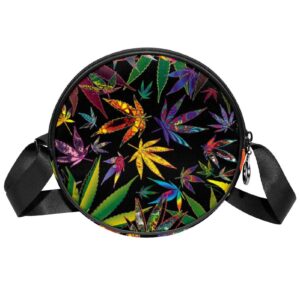 crossbody bags for women, marijuana weed leaf round crossbody wallet, fashion circle crossbody purse clutch handbag