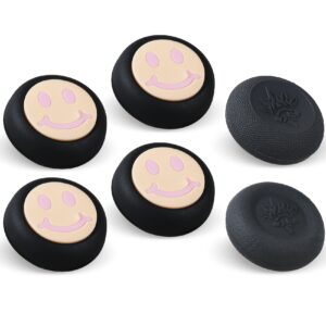 9cdeer performance joystick analog stick thumb grips set of 6 compatible with ps5, ps4, xbox series x/s xbox one, switch pro controller smileface black & pink