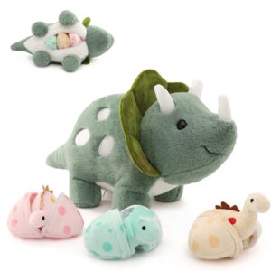 karister 17.6in plush dinosaur stuffed animals,a mommy dinosaur with 3 baby dinosaurs,triceratops, tyrannosaurus rex and diplodocus.