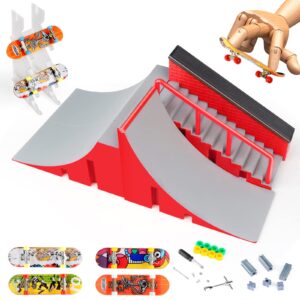 ketiee mini finger skateboard and ramp accessories set, skate park deck truck board ramp kit with finger skateboards, fingertip movement party game toy for kids (a)