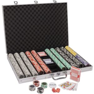 ultimate poker chip set aluminum carry case - holo inlay heavyweight 14-gram casino quality poker chips - with dice and playing cards - heavy-duty protection - locking portable case (1000 ct rolling)