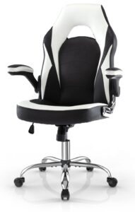 smug gaming ergonomic office computer desk racing style bonded leather gamer chair, with flip-up arms and adjustable height, white